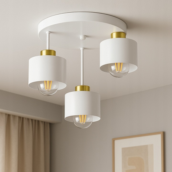 SPOT TUBA Spotlight Halogen-Deckenleuchte 3x E27 Weiß Gold Elza ...